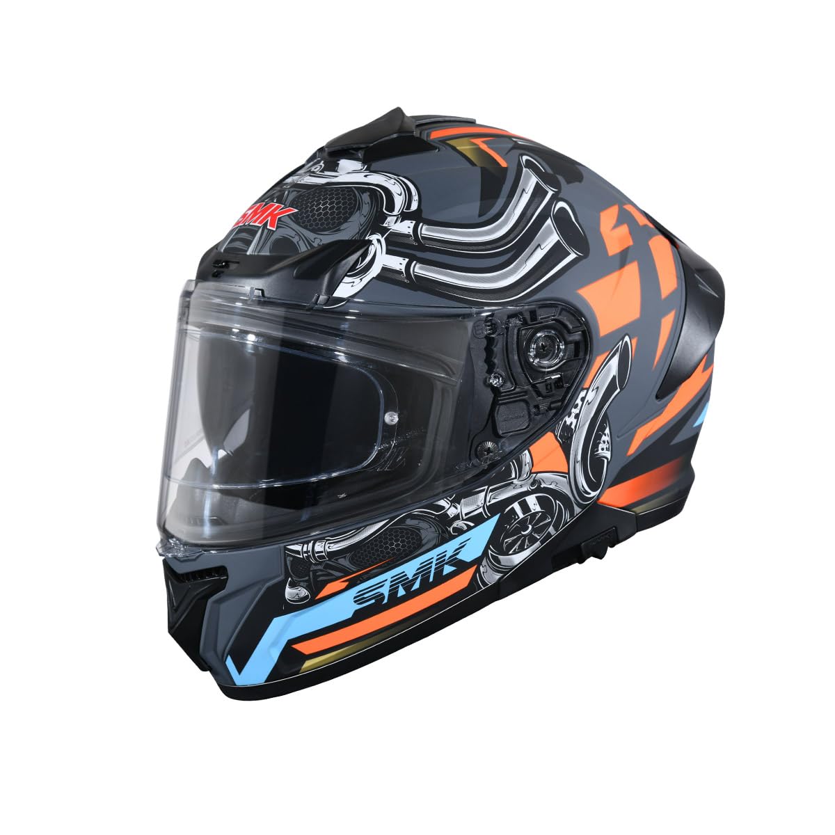 SMK TYPHOON MOTORHEAD HELMET MA676 (Matt Grey Orange)